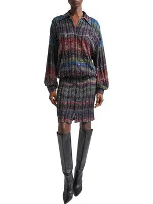 Missoni Long Sleeve Blouson Midi Dress - Black Multicolor Tones