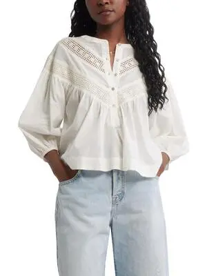 Treasure & Bond Lace Inset Woven Shirt - Ivory Egret