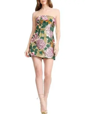 Dress The Population Scottie Sequin Floral Embroidered Mini Dress - Gold Multi