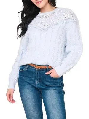 GIBSONLOOK Lace Ruffle Cotton-blend Sweater - Icy Blue