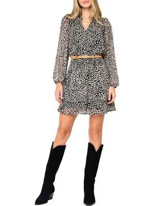 GIBSONLOOK Isla Leopard Print Smocked Dress - Black Dune Cheetah