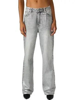 Steve Madden Metallic Coated Low-rise Wide Leg Jeans - Metallic Silver