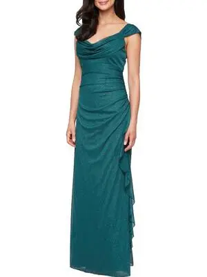 Alex Evenings Off-the-shoulder Glitter Gown - Pine