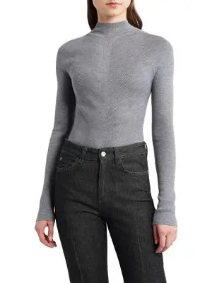 BOSS Virgin Wool Funnel Neck Sweater - Light Pastel Grey