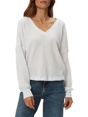 Michael Stars Salma Waffle Stitch V-neck Knit Top - White