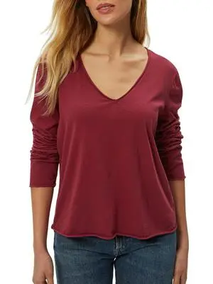 Michael Stars Kailee Long Sleeve V-neck T-shirt - Garnet