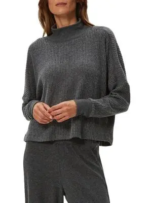 Michael Stars Wynn Waffle Stitch Mock Neck Knit Top - Charcoal