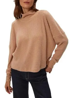 Michael Stars Wynn Waffle Stitch Mock Neck Knit Top - Cumin