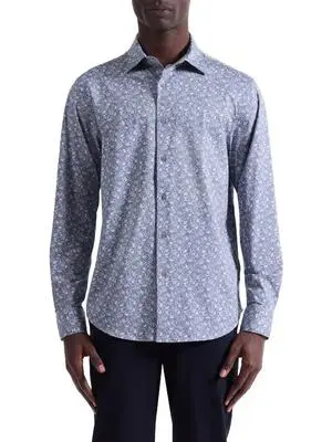 Bugatchi Jimmy Ooohcotton® Leaf Print Button-up Shirt - Steel