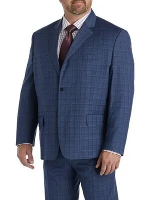 OAK HILL BY DXL Big & Tall Washed Plaid Jacket-relaxer Suit Jacket - Blue