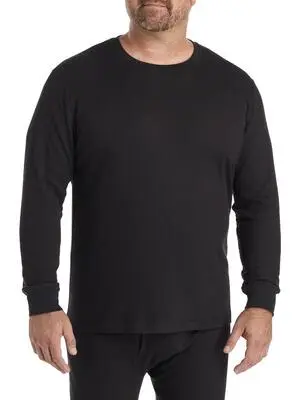 HARBOR BAY BY DXL Waffle-Knit Thermal Crewneck Shirt Black