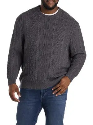 OAK HILL BY DXL Cable Knit Crewneck Sweater - Blackened Pearl