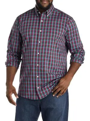 NAUTICA Big & Tall Performance Plaid Sport Shirt - Rio Red