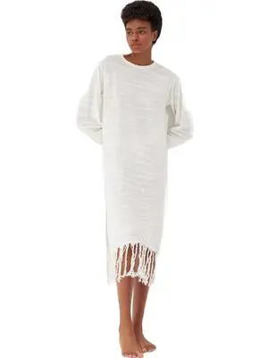 LABECA LONDON Margi Cotton Textured Fringe Dress - Ecru