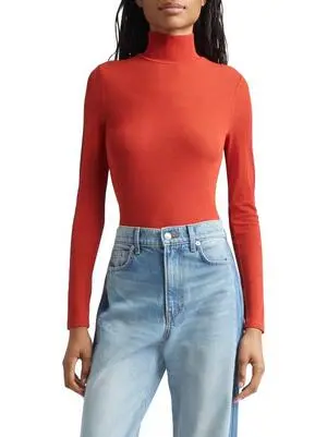 Veronica Beard Wyeth Rib Mock Neck Top - Carnelian Red