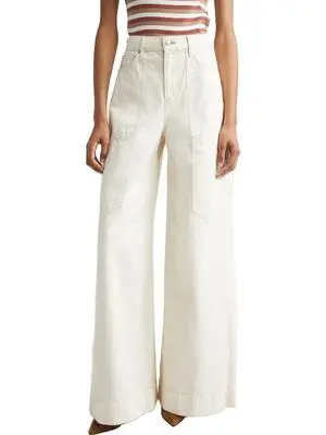 Veronica Beard Freddy High-waist Wide-leg Jeans - Ecru