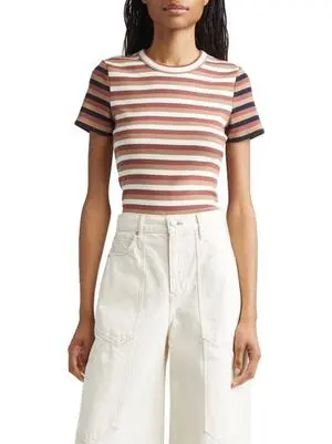 Veronica Beard Pruitt Stripe Rib T-shirt - Red Oak Dove