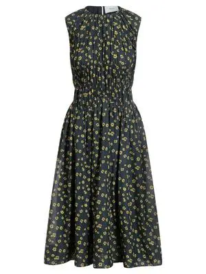 Merlette Villard Floral Print Midi Dress - Lemon Navy Floral Print