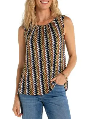 LIVERPOOL Sleeveless Keyhole Knit Top - Black/navy/gold Stripe