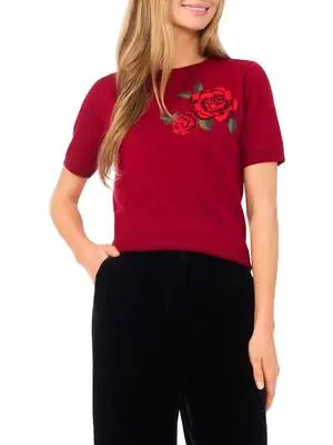 Ted Baker London Intarsia Rose Short Sleeve Sweater - Brick Red