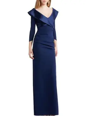 Chiara Boni La Petite Robe Suli Ra Wrap Front Column Gown - Blue Note
