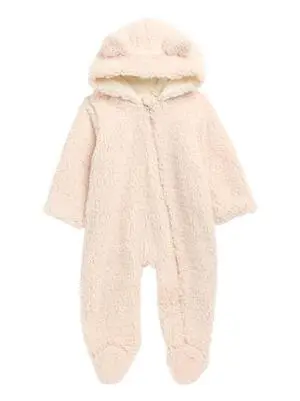QUINCY MAE Bear Faux Shearling Hooded Footie - Antique