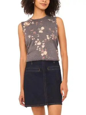 Vince Camuto Floral Sleeveless Sweater - Swift Grey
