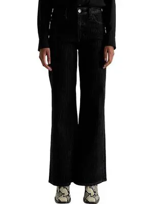 Ag Mid-rise Flocked Velvet Pinstripe Wide Leg Jeans - Dress It Up