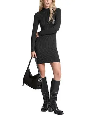 Michael Kors Merino Mock Neck Mini Dress - Black