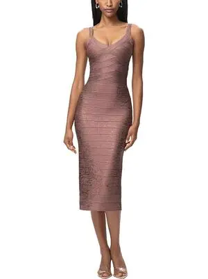 Herve Leger Indie Midi Dress - Biscotti
