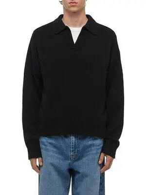 Helmut Lang Brushed Open Collar Polo Sweater - Black