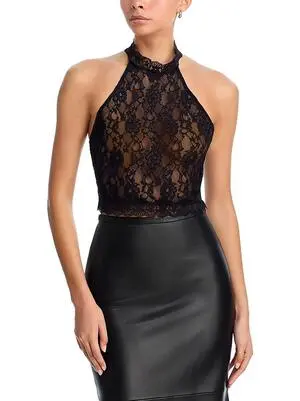 Steve Madden Judy Lace Halter Top - Black