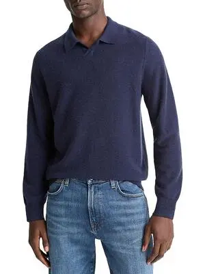 Vince Boiled Cashmere Striped Johnny Collar Sweater - Coastal/dark Sapphire