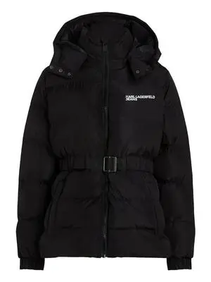 Karl Lagerfeld Belted Hooded Puffer Jacket - Black