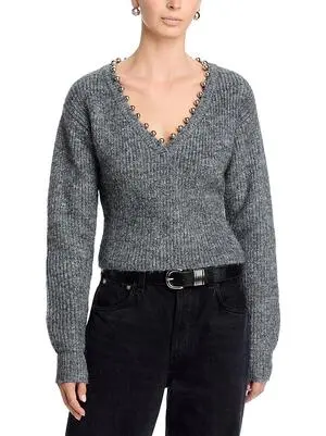 Blanknyc Metallic Trim V-neck Sweater - Silver Lining