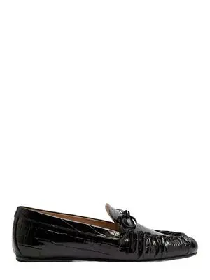 STUART WEITZMAN Britt Bow Crocodile-effect Loafers - Black