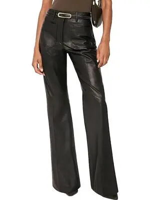 REISS Priya Leather Flare Trousers
