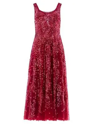 NEEDLE & THREAD Sequin-embellished Midi Dress - Red
