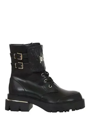 Just Cavalli Logo Buckled Combat Boots - Black