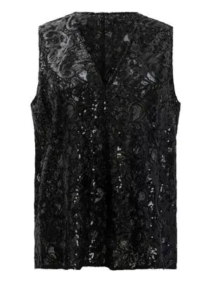 F.IT Sequin V-neck Top - Black