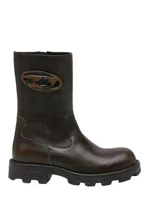DIESEL D-hammer Logo-plaque Biker Boots - Brown