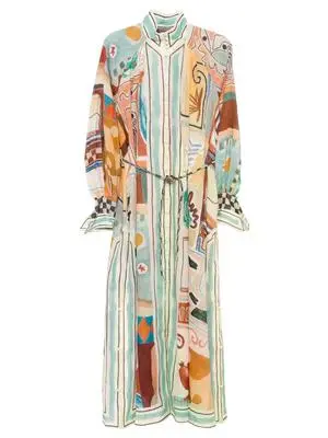 ALEMAIS Printed Midi Shirt Dress - Blue