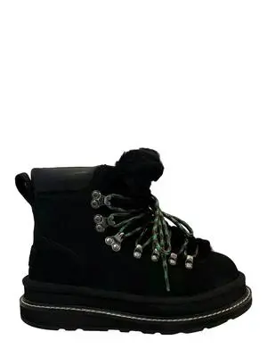 UGG Fur-trimmed Lace-up Boots - Black
