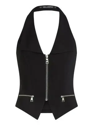 Karl Lagerfeld Zip Halterneck Vest - Black
