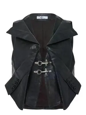 GRACE ELWOOD Sleeve-detailed Buckle Vest - Black