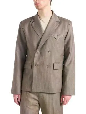 Manière De Voir Didier Double-breasted Pinstripe-pattern Taupe Blazer - Brown