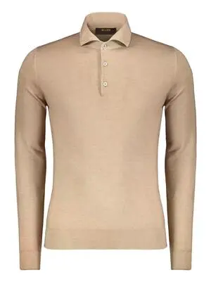 MOORER Buttoned Long-sleeve Polo Shirt - Neutrals