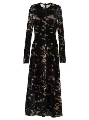 Nanushka Long-sleeved Tie-dye Velvet Maxi Dress - Brown