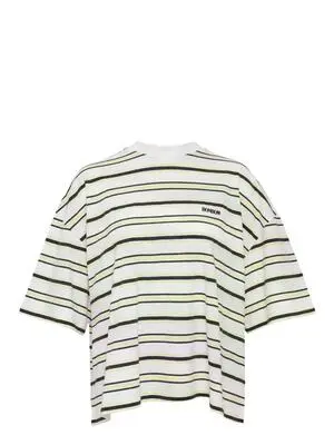 BONBOM Cropped Striped T-shirt - White
