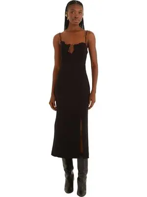 Farm Rio Beaded Neckline Sleeveless Midi Dress - Black